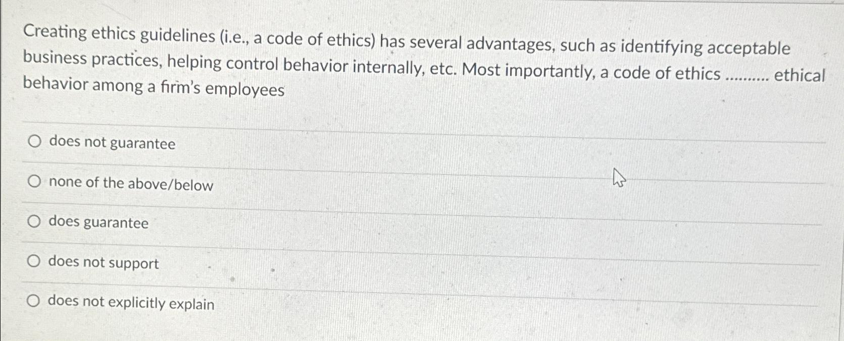 Solved Creating ethics guidelines (i.e., ﻿a code of ethics) | Chegg.com