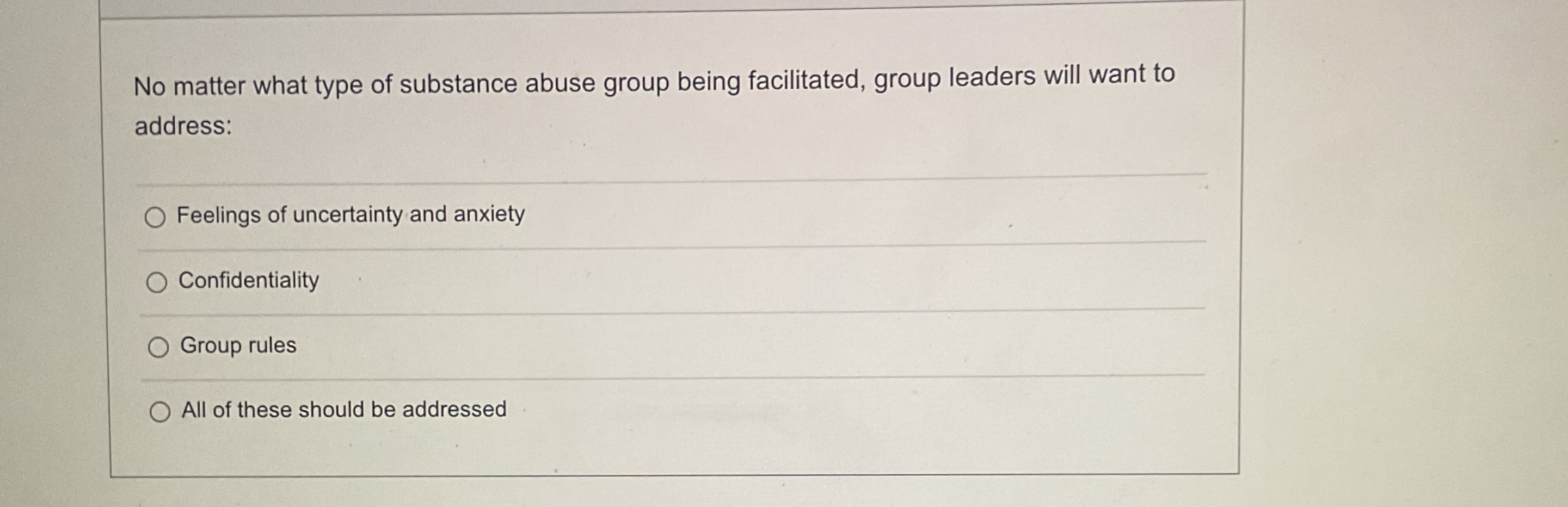 Solved No matter what type of substance abuse group being | Chegg.com