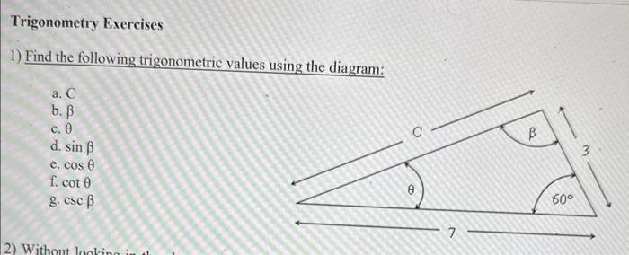 Solved Trigonometry Exercises 1) Find the following | Chegg.com