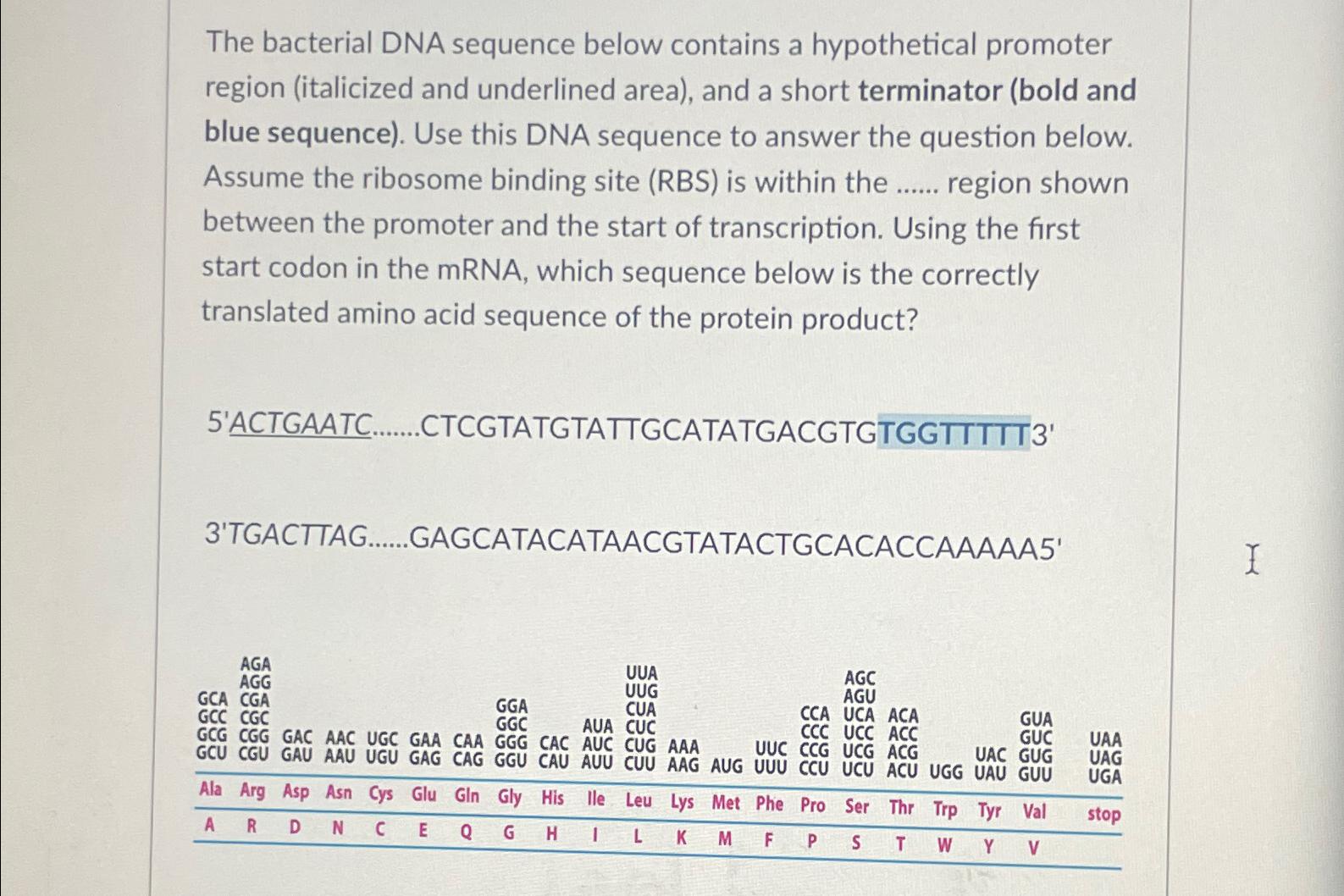 Solved The bacterial DNA sequence below contains a | Chegg.com