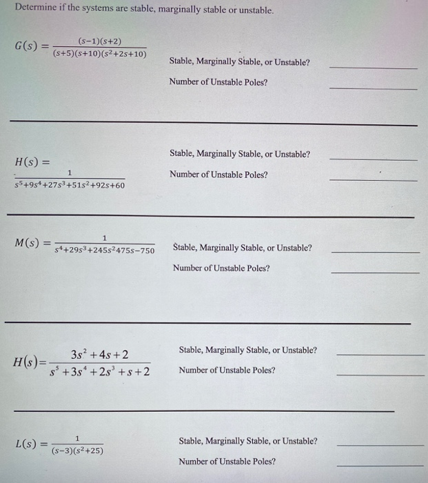 Solved Determine if the systems are stable, marginally | Chegg.com