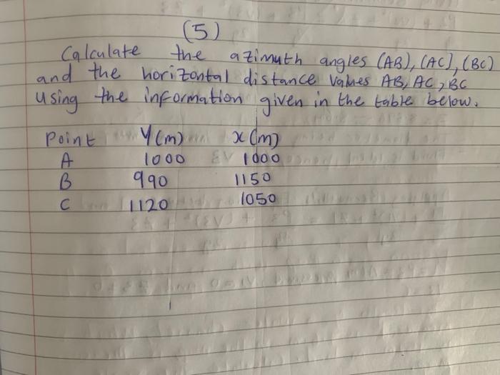 Solved Calculate the azimuth angles (AB),(AC),(BC) and the | Chegg.com