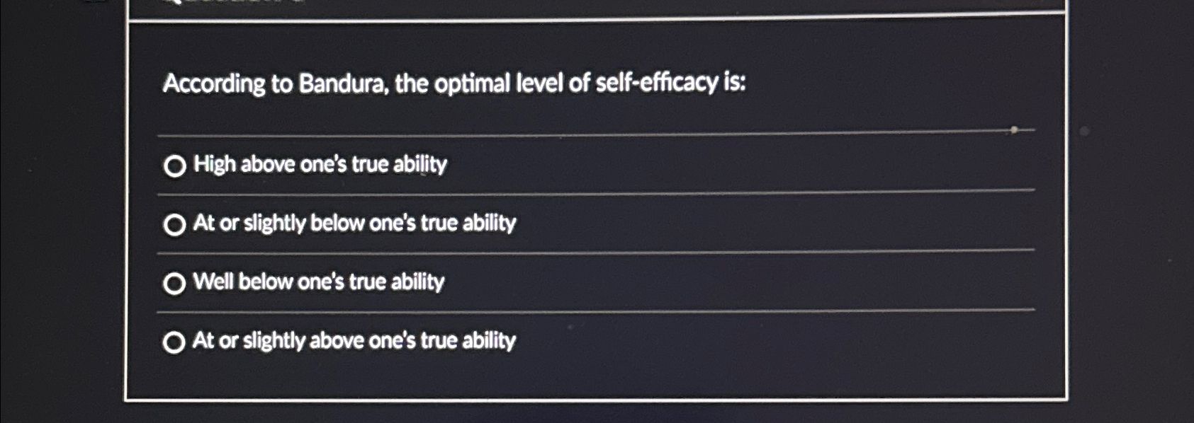 Solved According to Bandura, the optimal level of | Chegg.com