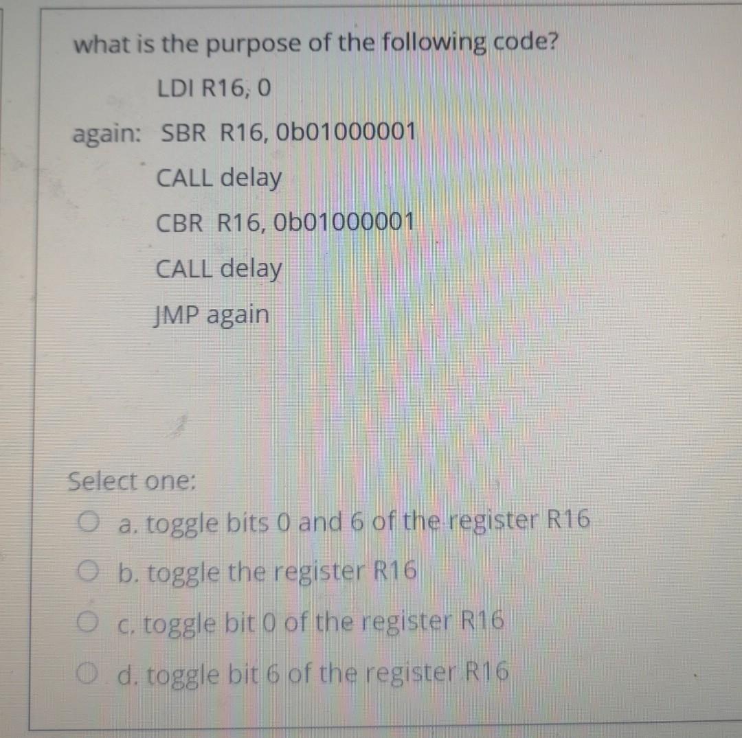 Solved what is the purpose of the following code? LDI R16, 0 | Chegg.com