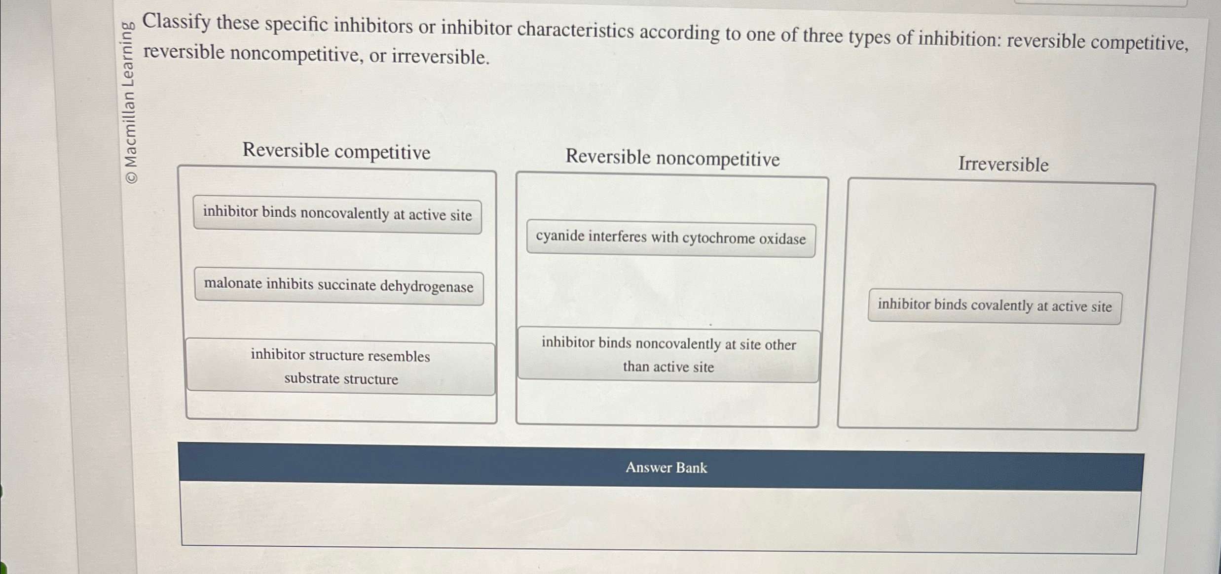 Solved Classify these specific inhibitors or inhibitor | Chegg.com