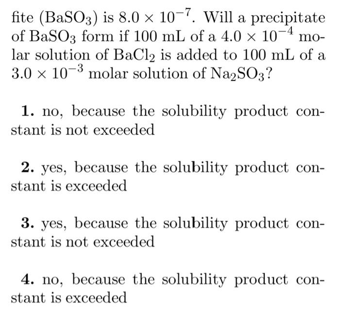 Solved The solubility product constant of barium sul-fite | Chegg.com