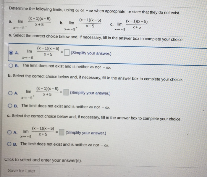 Solved Determine the following limits, using oor - oo when | Chegg.com