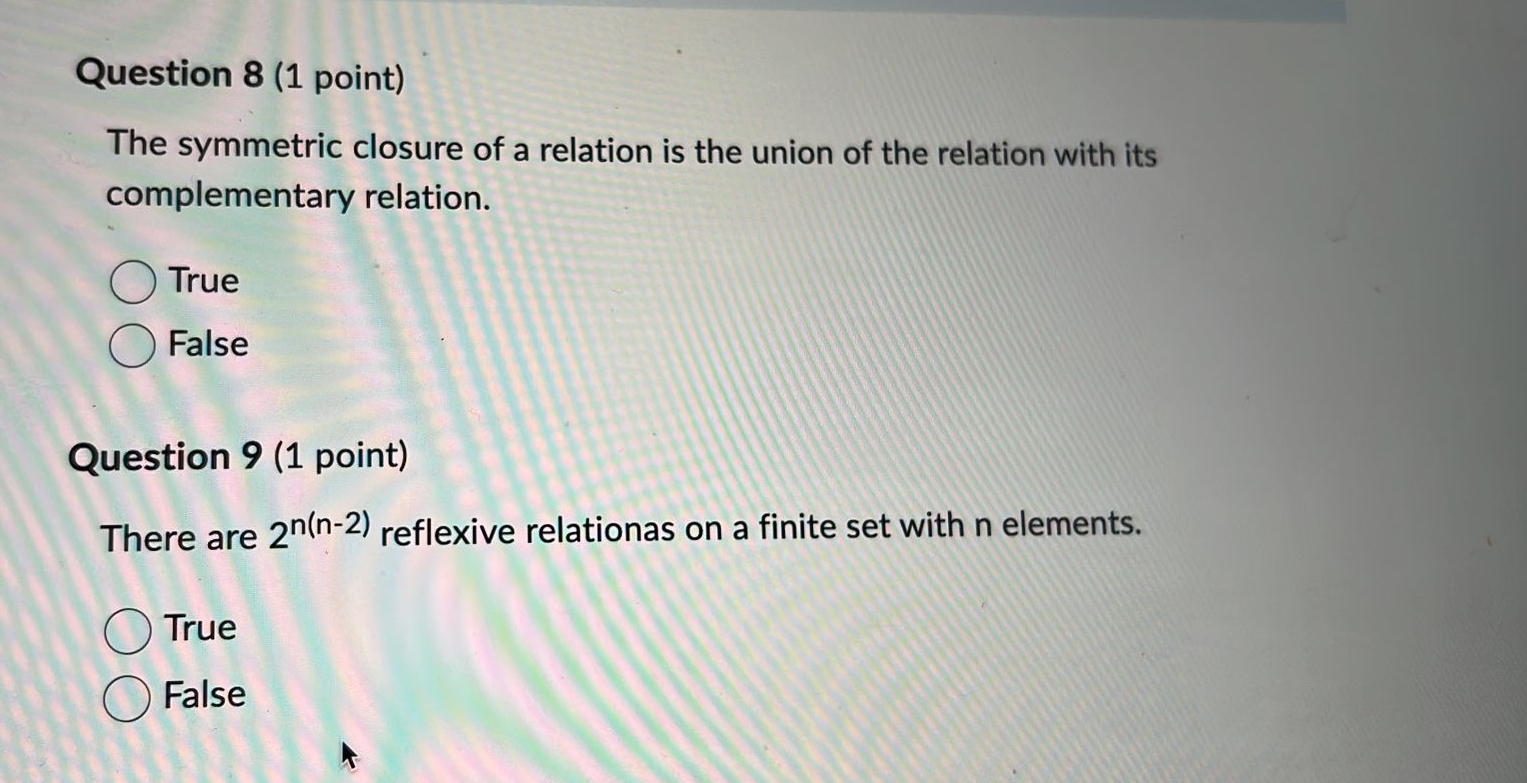 Solved Question 8 (1 ﻿point)The symmetric closure of a | Chegg.com
