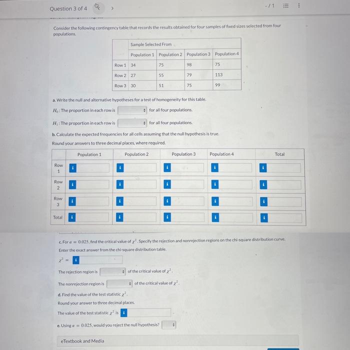 Solved Question 3 of 4 Consider the following contingency | Chegg.com
