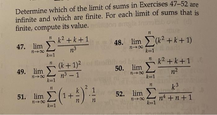 Solved Determine which of the limit of sums in Exercises | Chegg.com