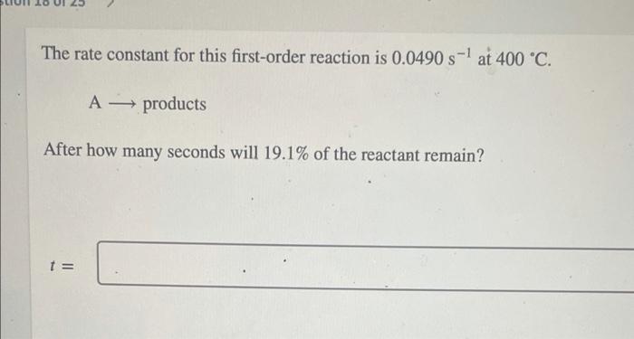 Solved The rate constant for this first-order reaction is | Chegg.com