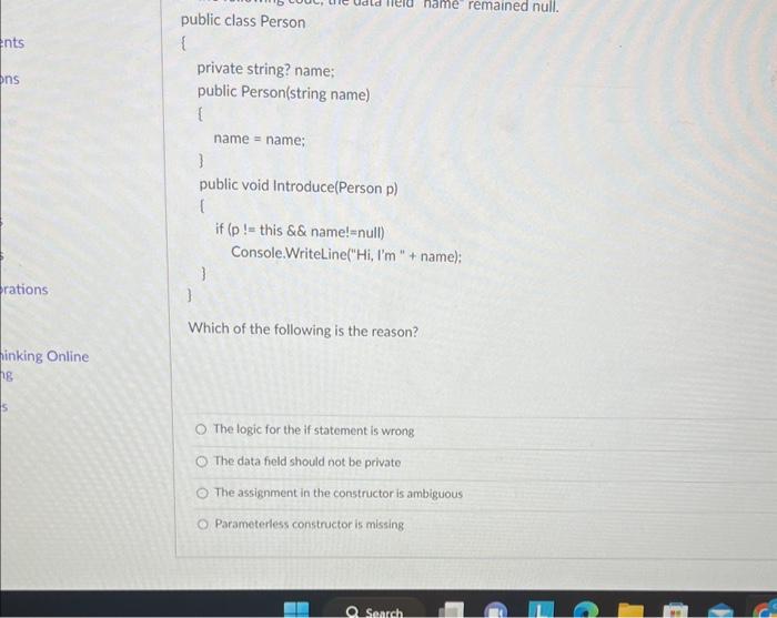 Solved public class Person \{ private string? name; public | Chegg.com Solved public class Person \{ private string? name; public | Chegg.com