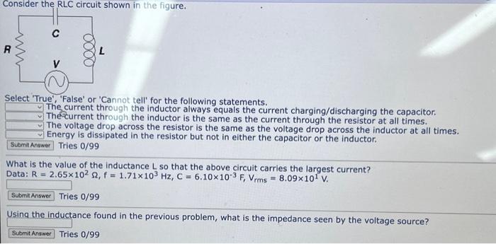 Solved Consider the RLC circuit shown in the figure. Select | Chegg.com