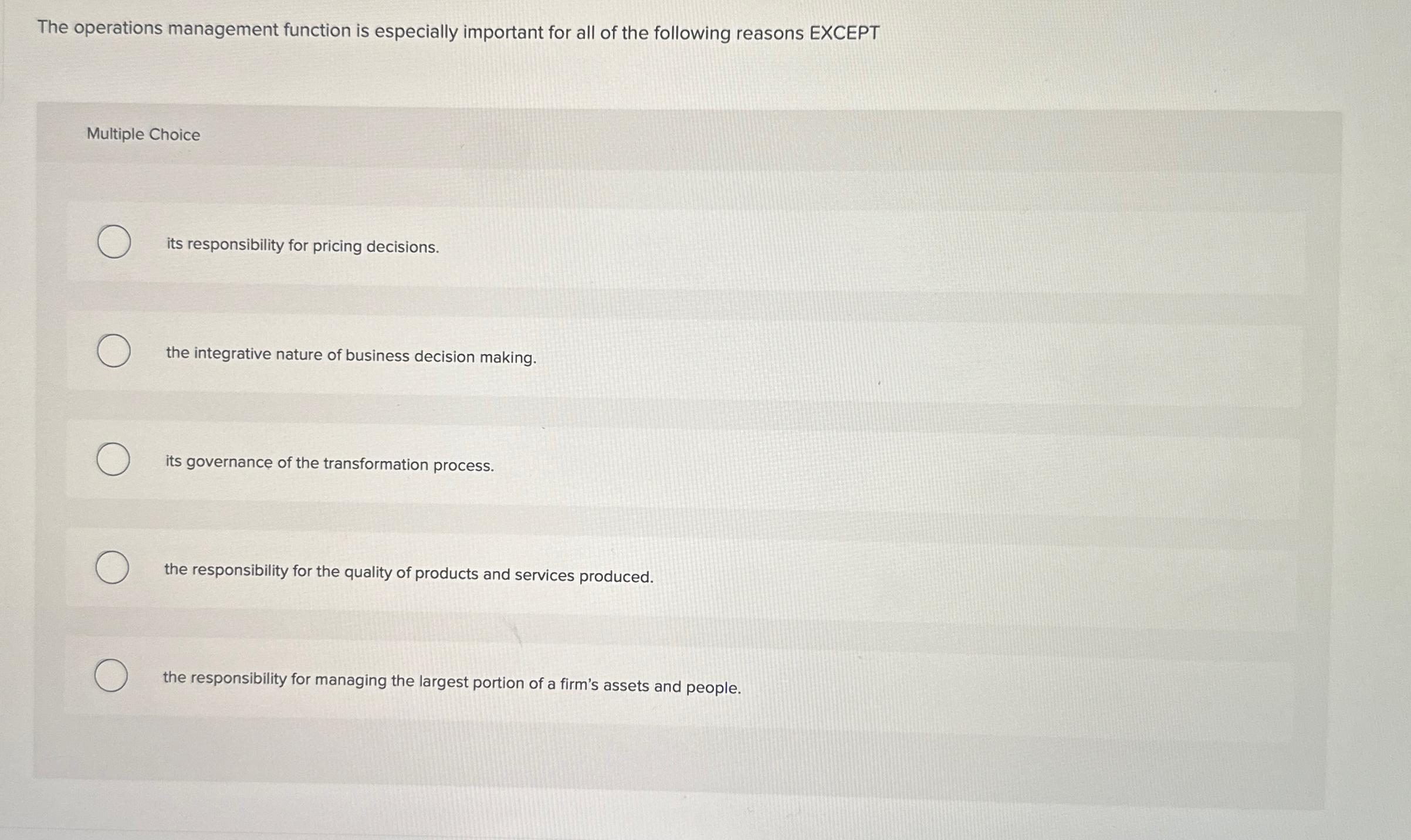 Solved The operations management function is especially | Chegg.com