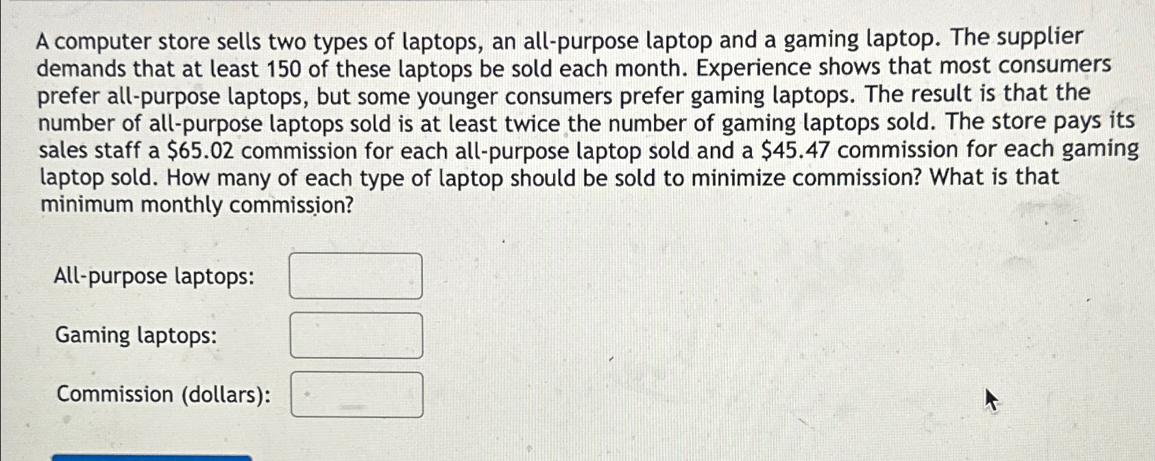 Solved A computer store sells two types of laptops, an | Chegg.com