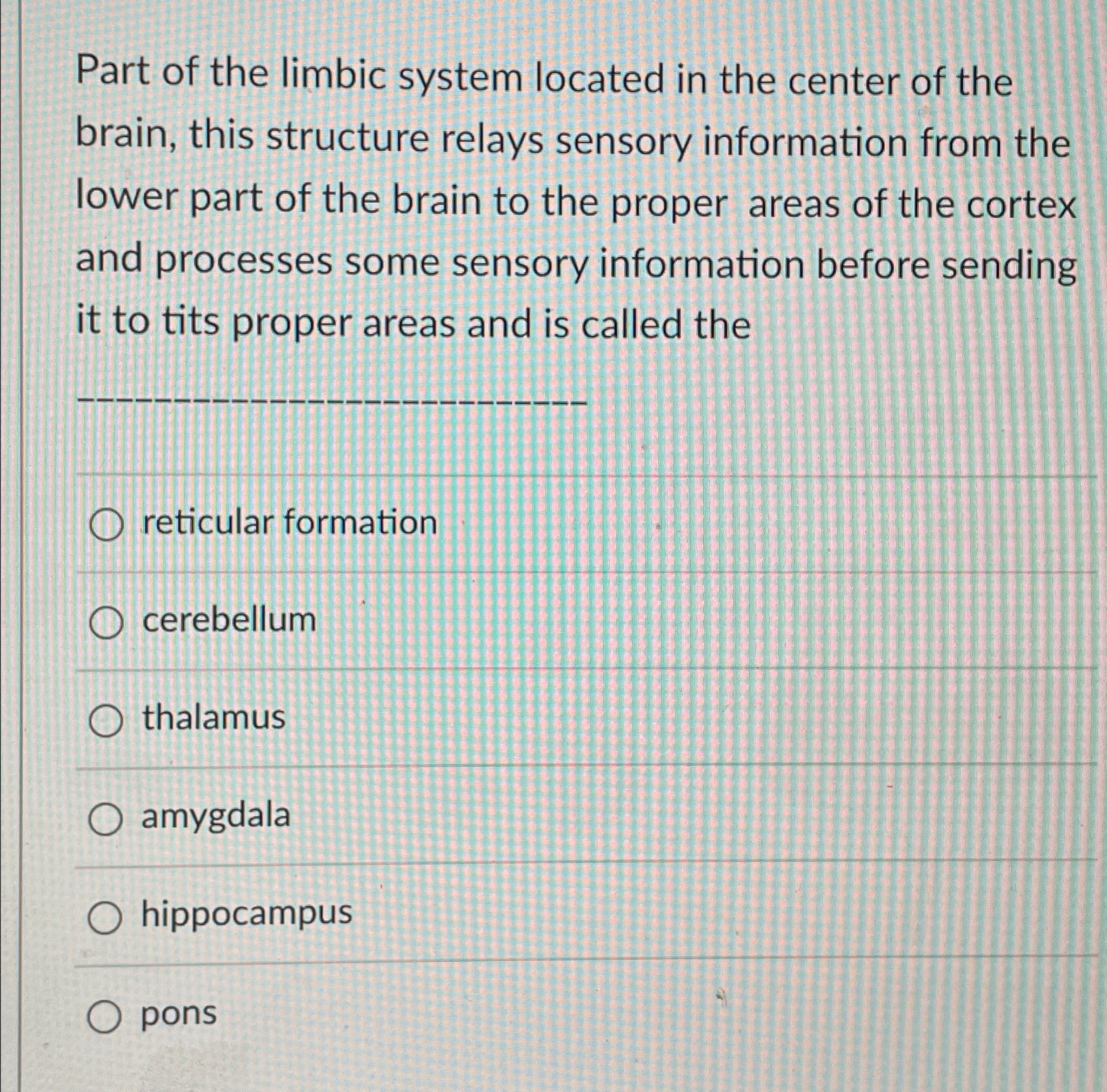 Solved Part of the limbic system located in the center of | Chegg.com