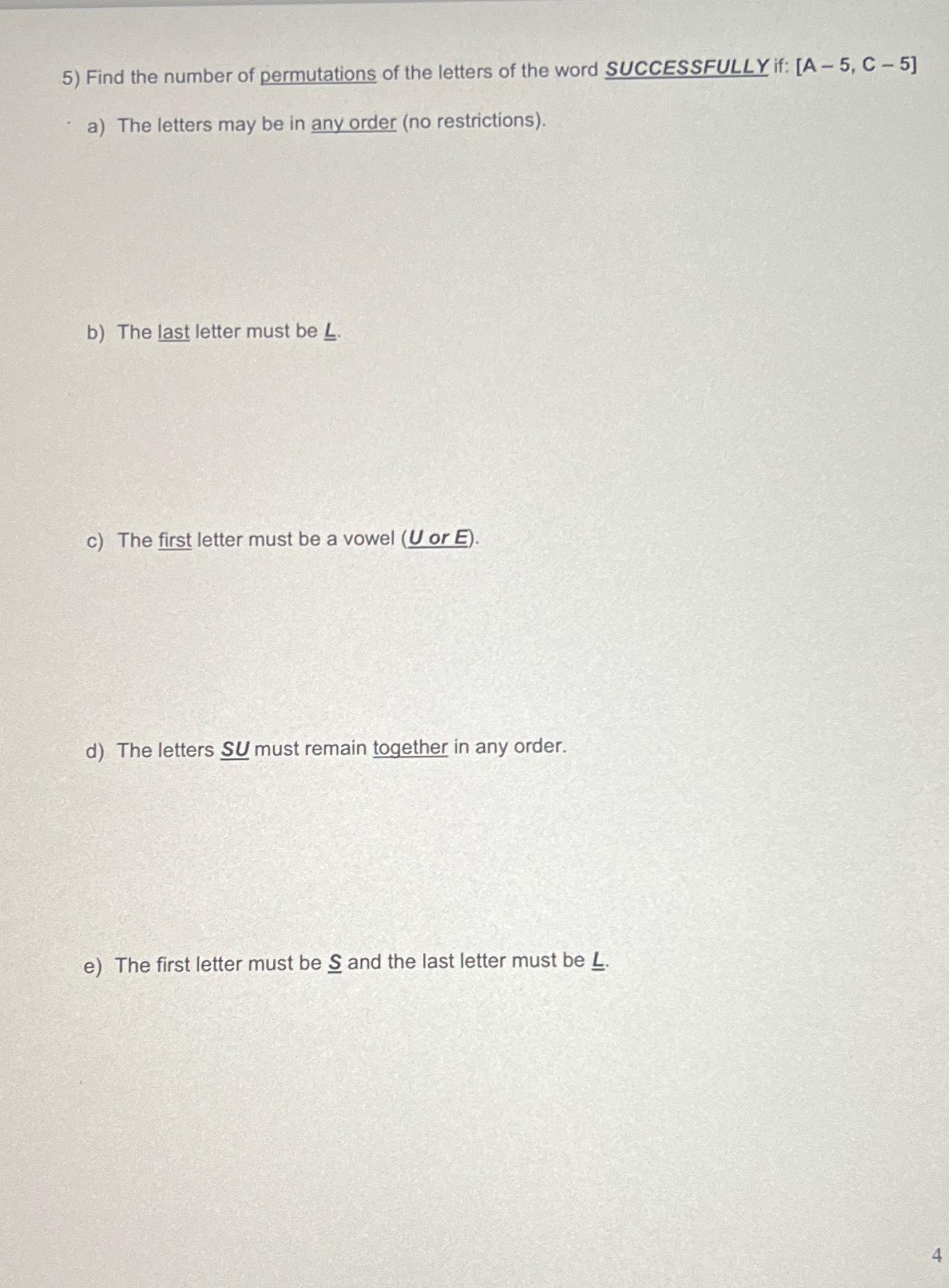 Solved Find The Number Of Permutations Of The Letters Of The