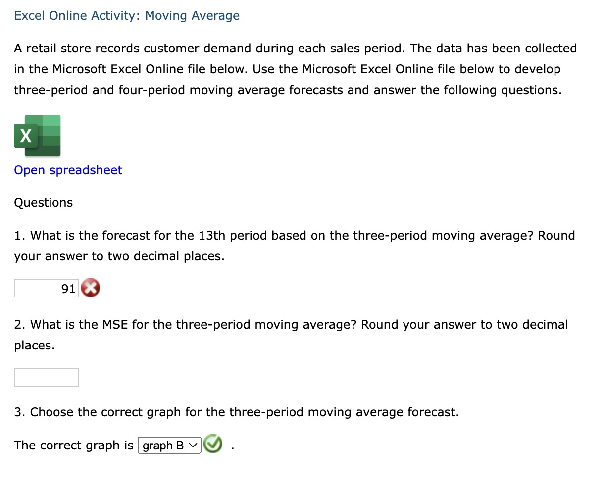 Solved Excel Online Activity: Moving AverageA retail store | Chegg.com