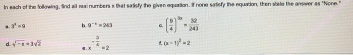 Solved In each of the following, find all real numbers x | Chegg.com