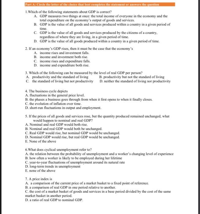 Solved 1.Which of the following statements about GDP is | Chegg.com