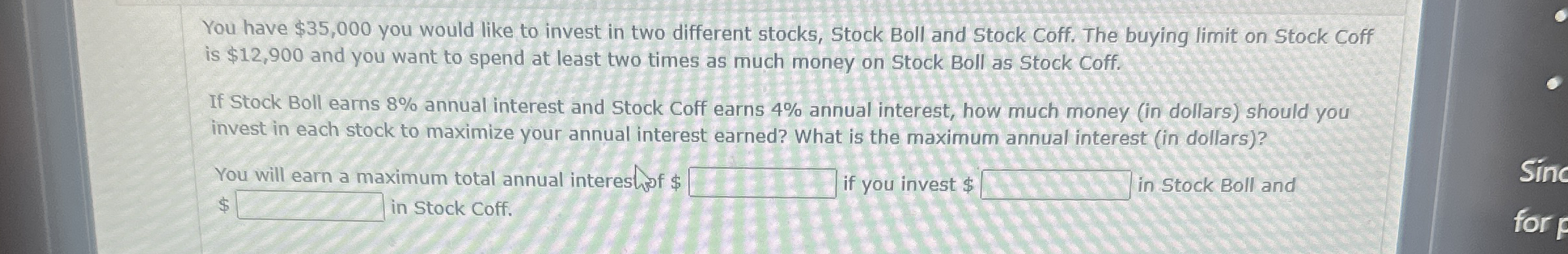 Solved You have $35,000 ﻿you would like to invest in two | Chegg.com