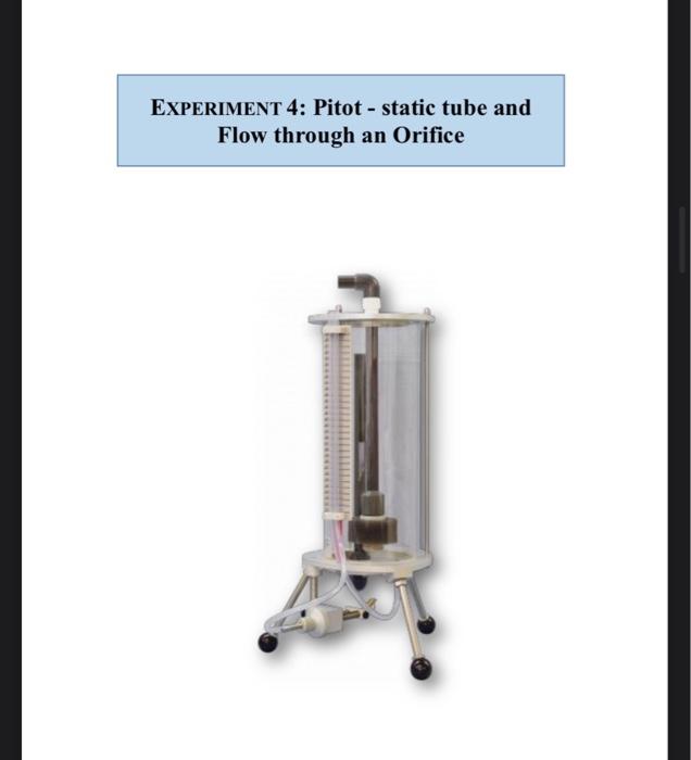 EXPERIMENT 4: Pitot - static tube and Flow through an | Chegg.com