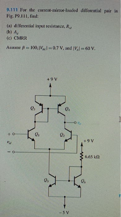 Solved 9.111 For the current-mirror-loaded differential pair | Chegg.com