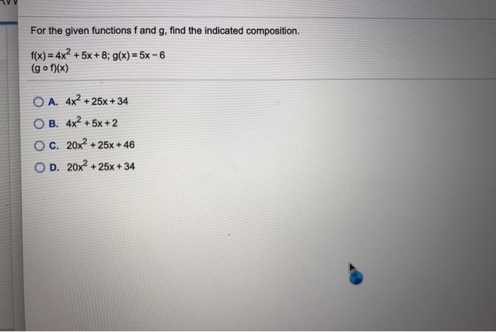Solved WV For the given functions f and g, find the | Chegg.com