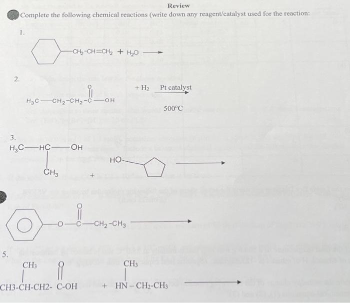 Solved 5. 2. 3. Review Complete the following chemical | Chegg.com