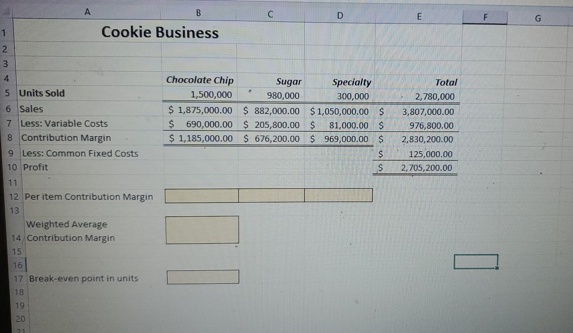Solved Cookie Business Part 1: Based on the data presented | Chegg.com