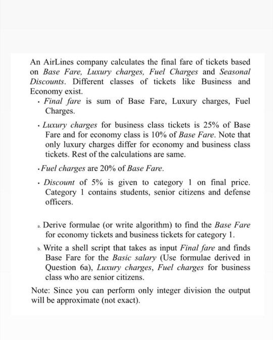 Solved An Airlines company calculates the final fare of | Chegg.com