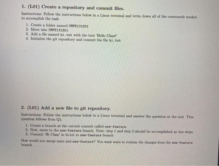 Solved 1. (L01) Create a repository and commit files. | Chegg.com