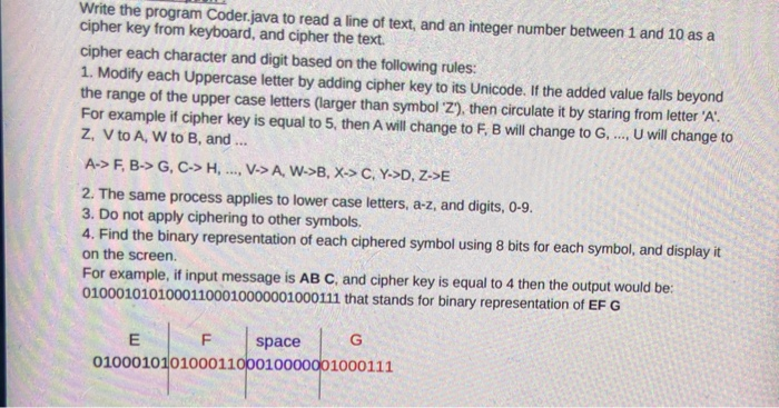 Solved Write the program Coder.java to read a line of text, | Chegg.com
