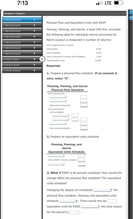 Solved Physical Flow and Equivalent Units with EWIP Fleming, | Chegg.com