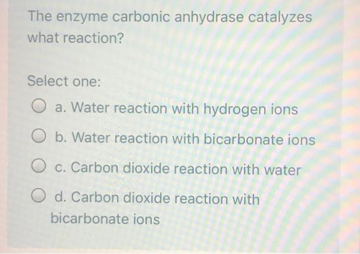 Solved The enzyme carbonic anhydrase catalyzes what | Chegg.com