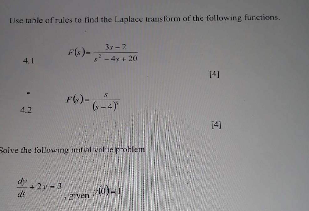 Solved Use table of rules to find the Laplace transform of | Chegg.com