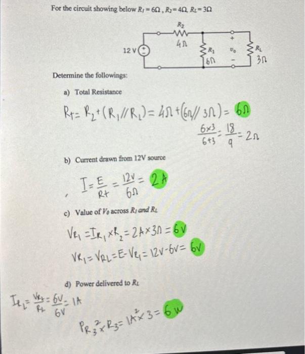 Solved For the circuit showing below R1=6Ω,R2=4Ω,RL=3Ω | Chegg.com