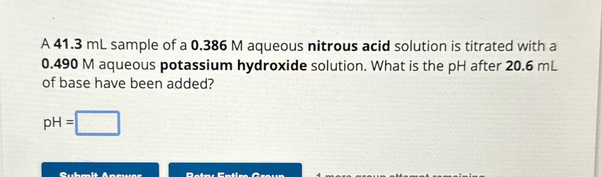Solved A 41.3mL ﻿sample of a 0.386M ﻿aqueous nitrous acid | Chegg.com