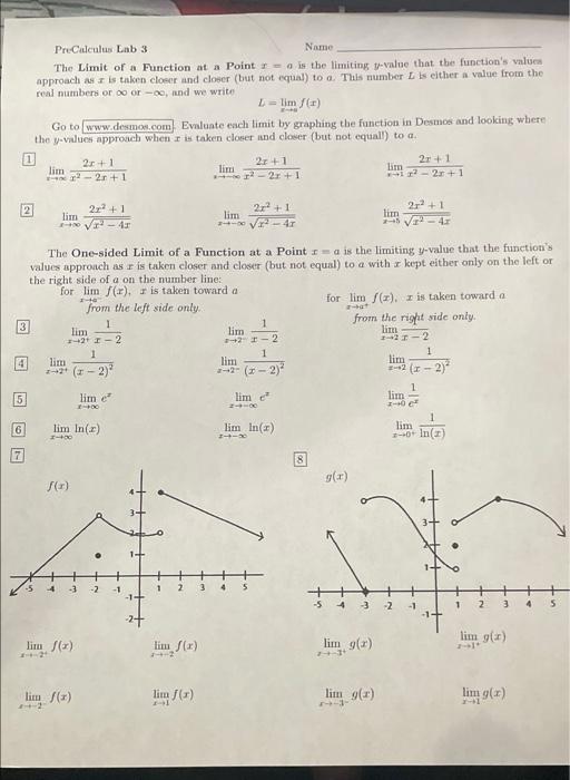 Solved Precalculus Lab 3 Name The Limit Of A Function At A