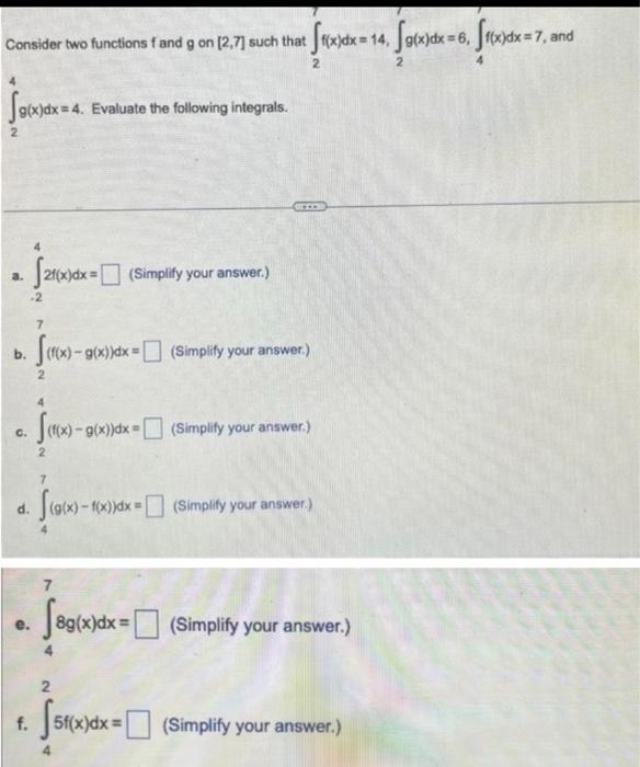 Solved Consider two functions f and g on [2,7] such that | Chegg.com