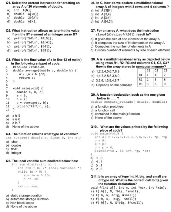Solved Q1. Select the correct instruction for creating an | Chegg.com