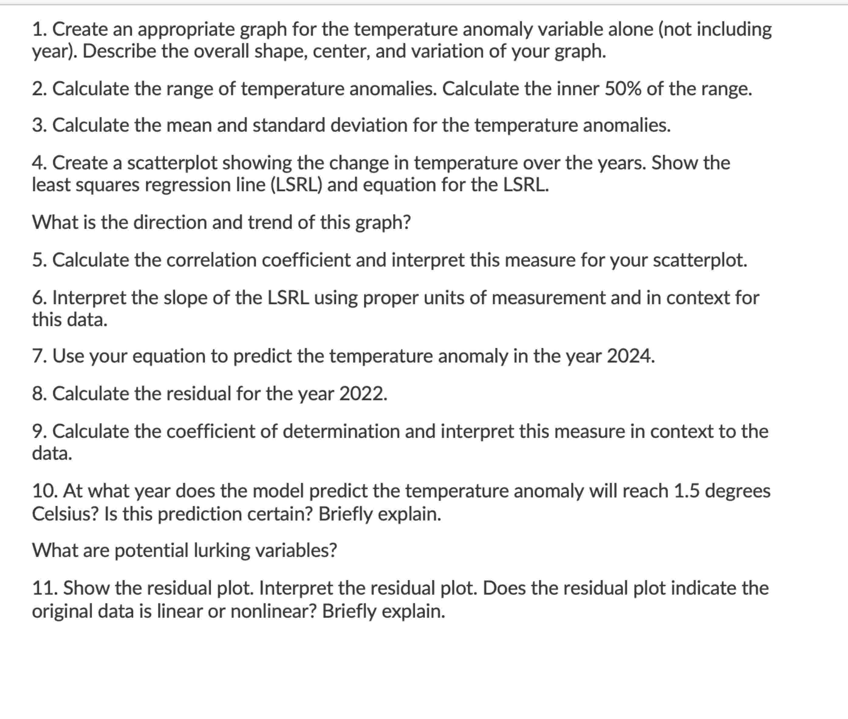 Solved Create an appropriate graph for the temperature | Chegg.com