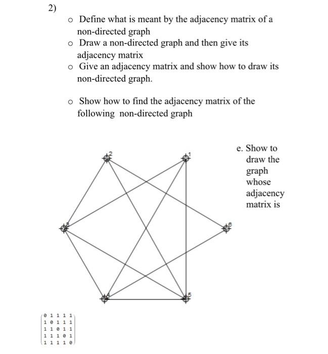 Solved 2) o Define what is meant by the adjacency matrix of | Chegg.com