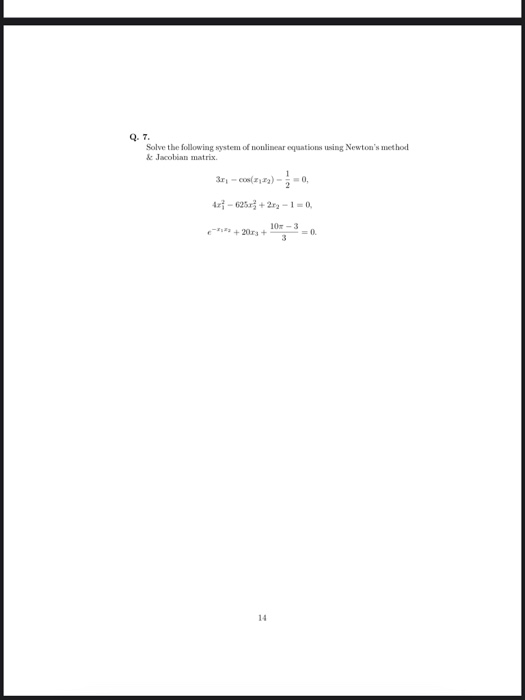 Q 7 Solve The Following System Of Nonlinear 