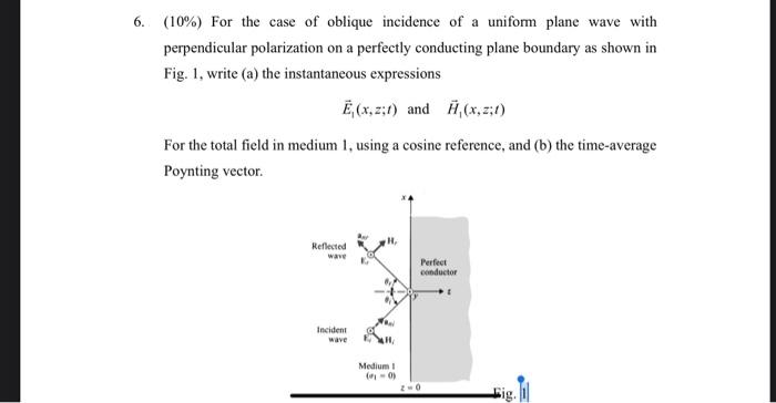 Solved 6. (10\%) For the case of oblique incidence of a | Chegg.com