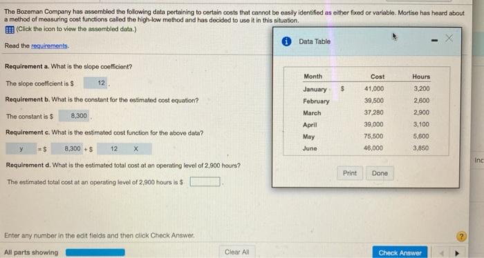 Solved The Bozeman Company has assembled the following data | Chegg.com