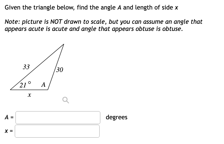 Solved Given the triangle below, find the angle \( ﻿A \) | Chegg.com