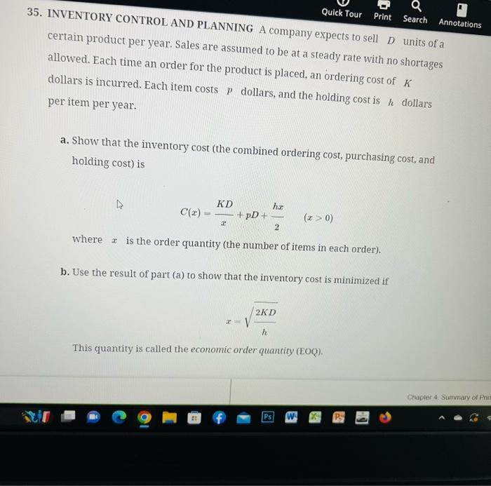 Solved 35. INVENTORY CONTROL AND PLANNING A company expects | Chegg.com