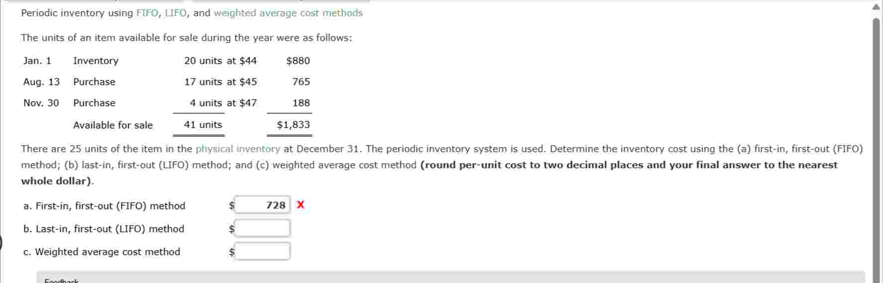 Solved Periodic inventory using FIFO, LIFO, and weighted | Chegg.com