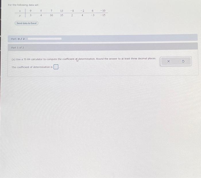 Solved For the following data set: 9 3|3; Send data to Excel | Chegg.com